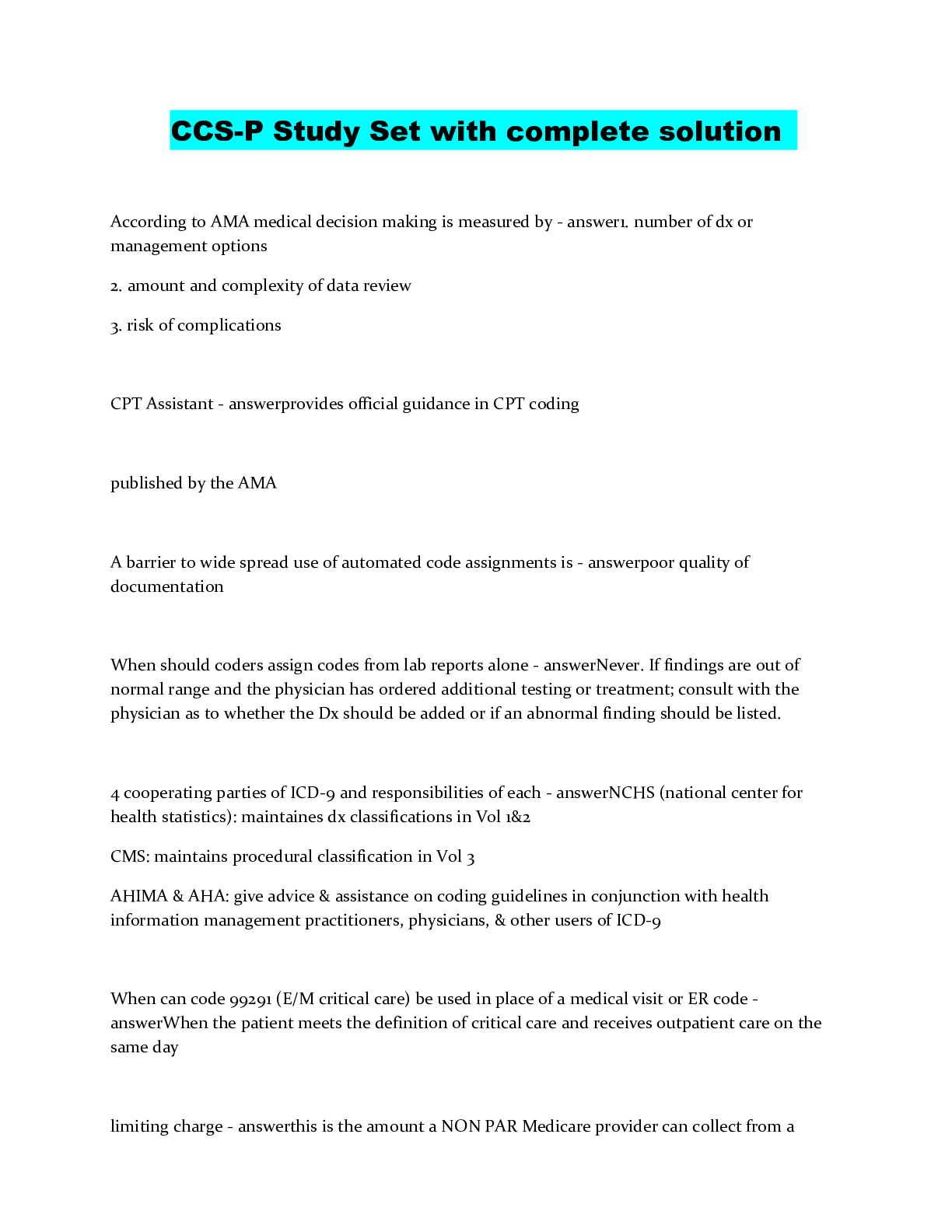 CCS-P Study Set with complete solution - Scholarfriends